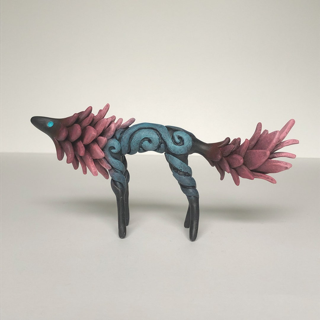 Polymer Clay Pink and Blue Fantasy Wolf Creature - Etsy