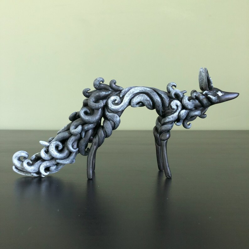 Polymer Clay Black and White Fox Fantasy Creature - Etsy