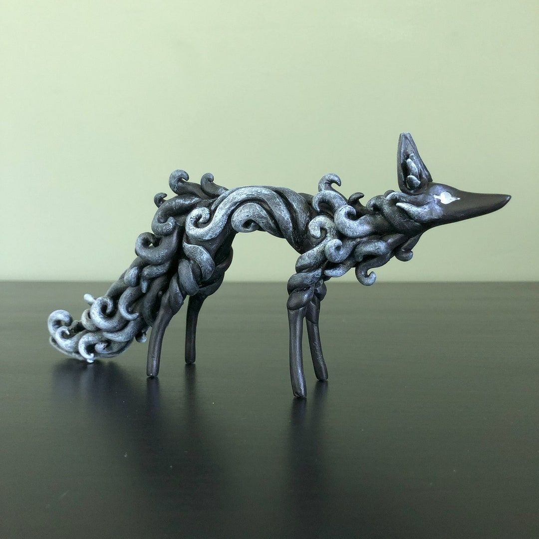 Polymer Clay Black and White Fox Fantasy Creature - Etsy