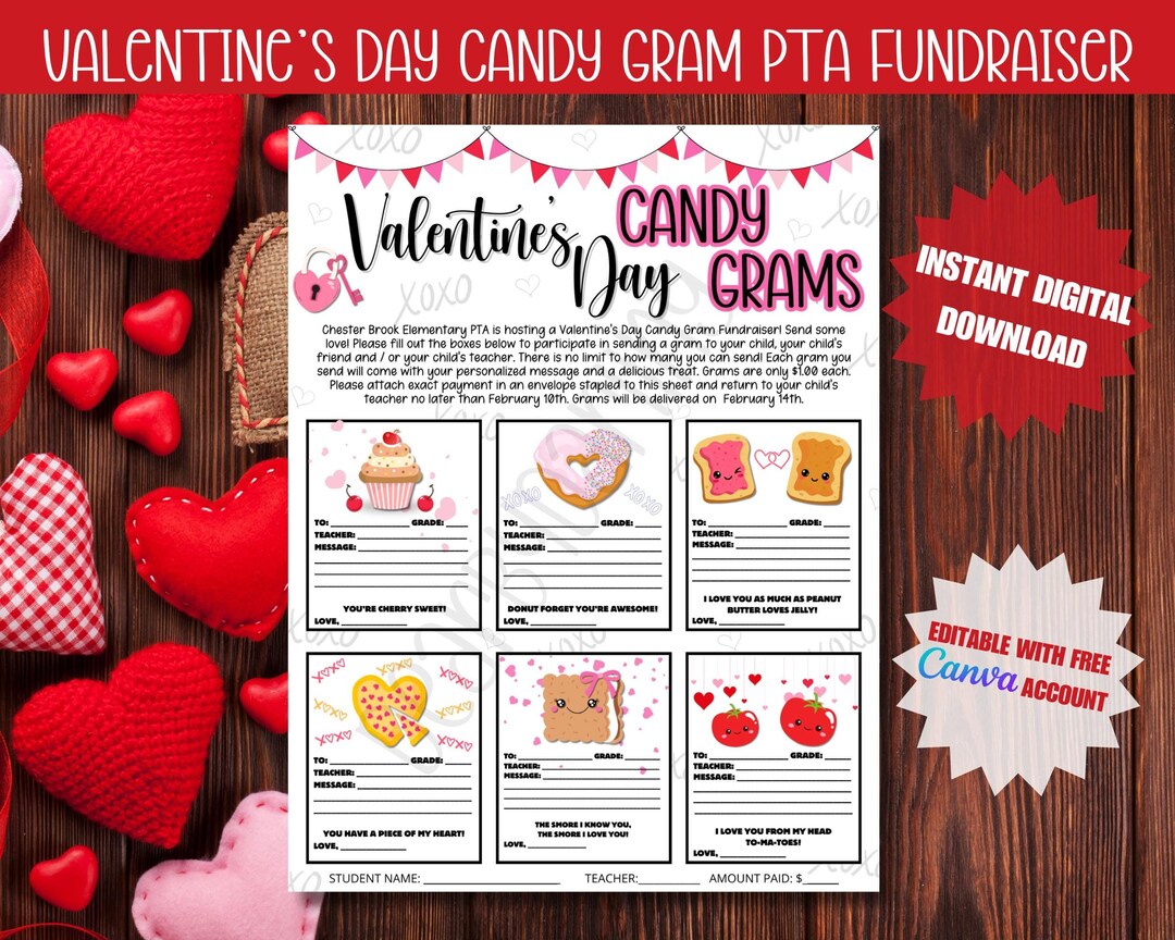 PTA Valentine's Day Grams Template, Valentine's Day School Fundraiser ...