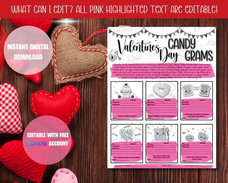 PTA Valentine's Day Grams Template, Valentine's Day School Fundraiser ...