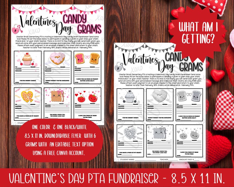 PTA Valentine's Day Grams Template, Valentine's Day School Fundraiser ...