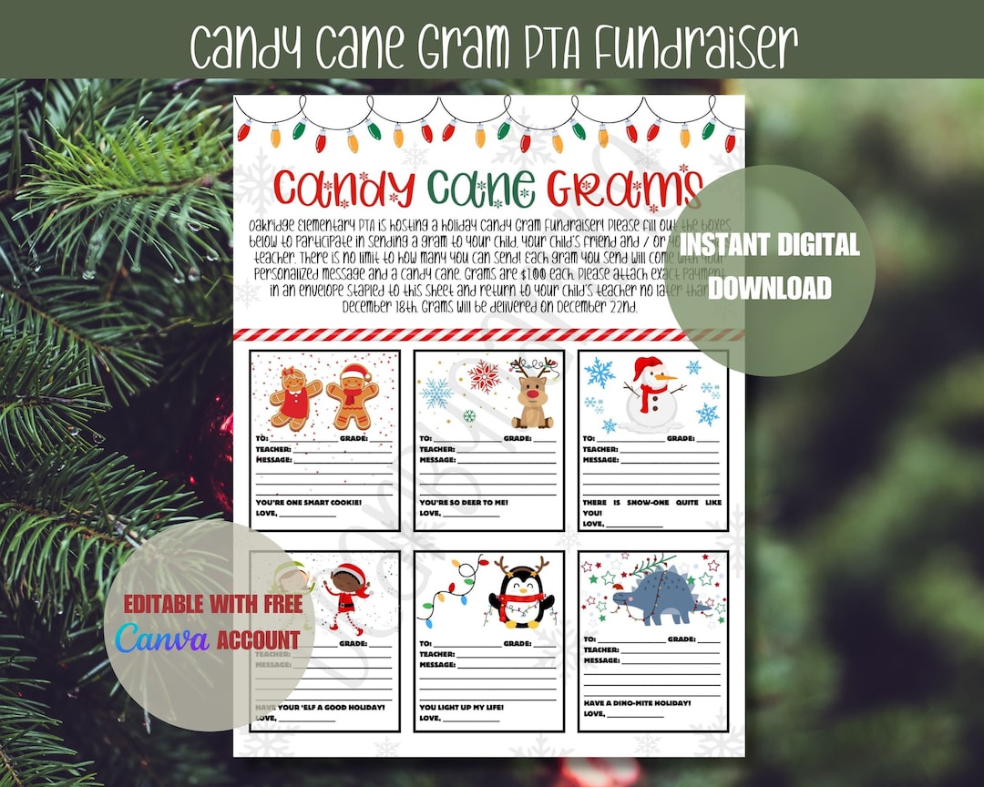 PTA Candy Gram | Christmas Gram | Holiday Gram | Candy Cane Gram | PTA ...