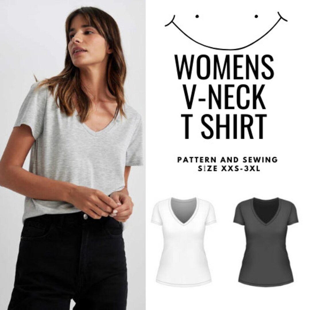 Women's V-neck T Shirt PDF Pattern/ Size XXS-3XL/ Step-by-step/ Digital ...