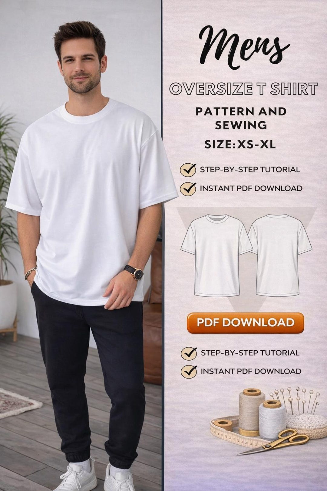 Mens T-shirt Sewing Pattern/ Basic Tee Shirt/ Step by Step /oversized ...