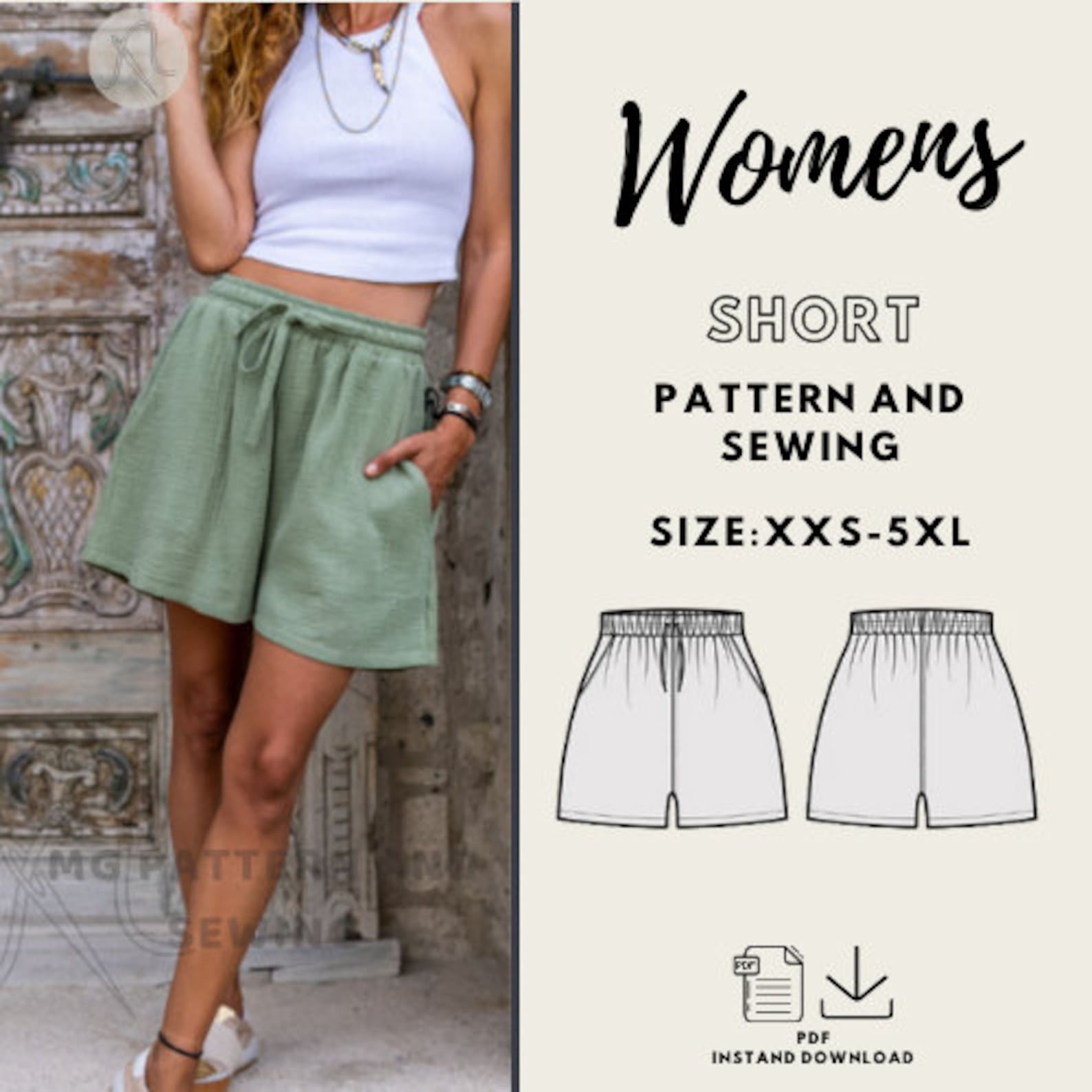 Womens Shorts Sewing Pattern/ PDF/ Size XXS-5XL/ Step by Step/ Elastic ...