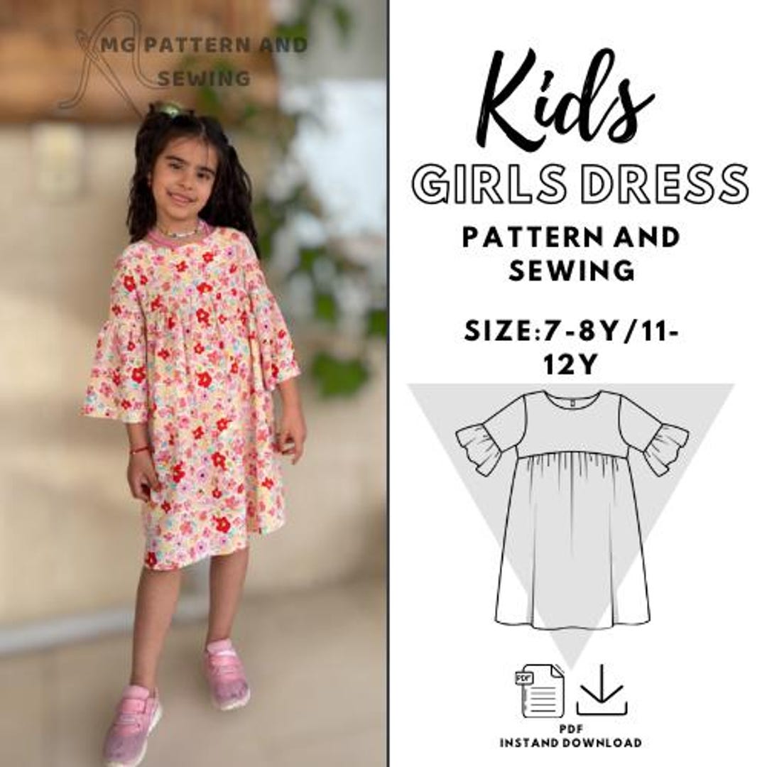 Girls Dress Pattern/ Size 7/8y-11/12y /step by Step Picture Tutorial ...