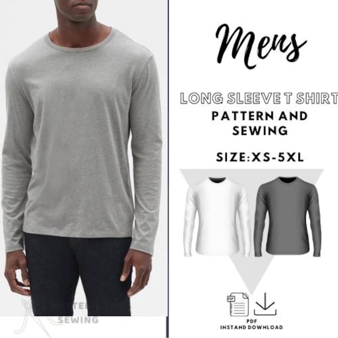 Easy T-shirt Sewing Pattern for Beginner in Sizes XS-5XL, Basic Long ...