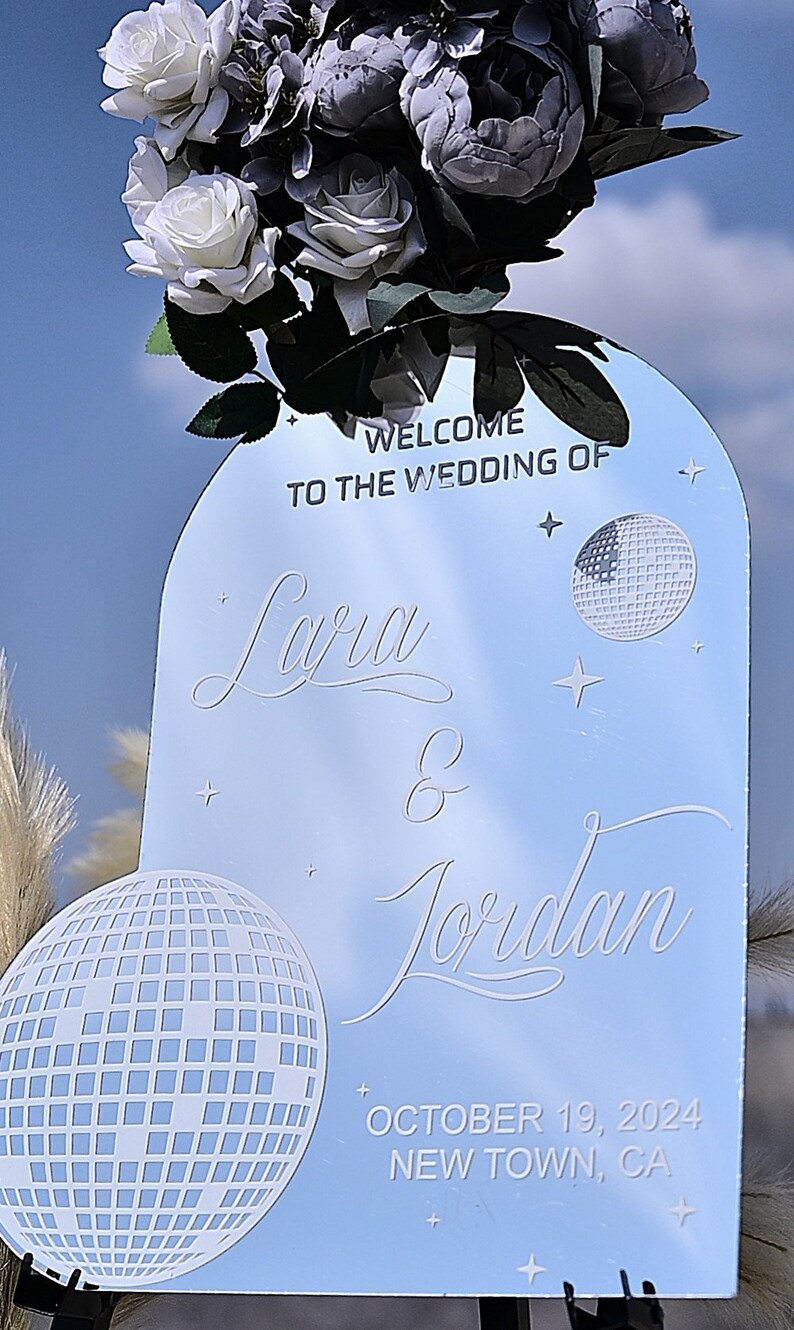 Arched Wedding Retro Welcome Sign, Disco Ball Welcome Sign, Retro Party ...