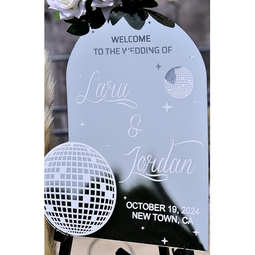 Arched Wedding Retro Welcome Sign, Disco Ball Welcome Sign, Retro Party ...