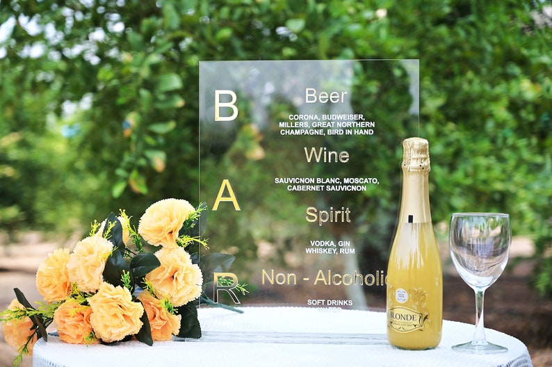 Clear Acrylic Wedding Bar Sign, Wedding Signage, Wedding Bar Menu ...