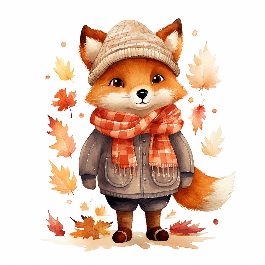 Watercolor Illustration Cartoon Fox Autumn. Hand Drawn Fox Illustration ...