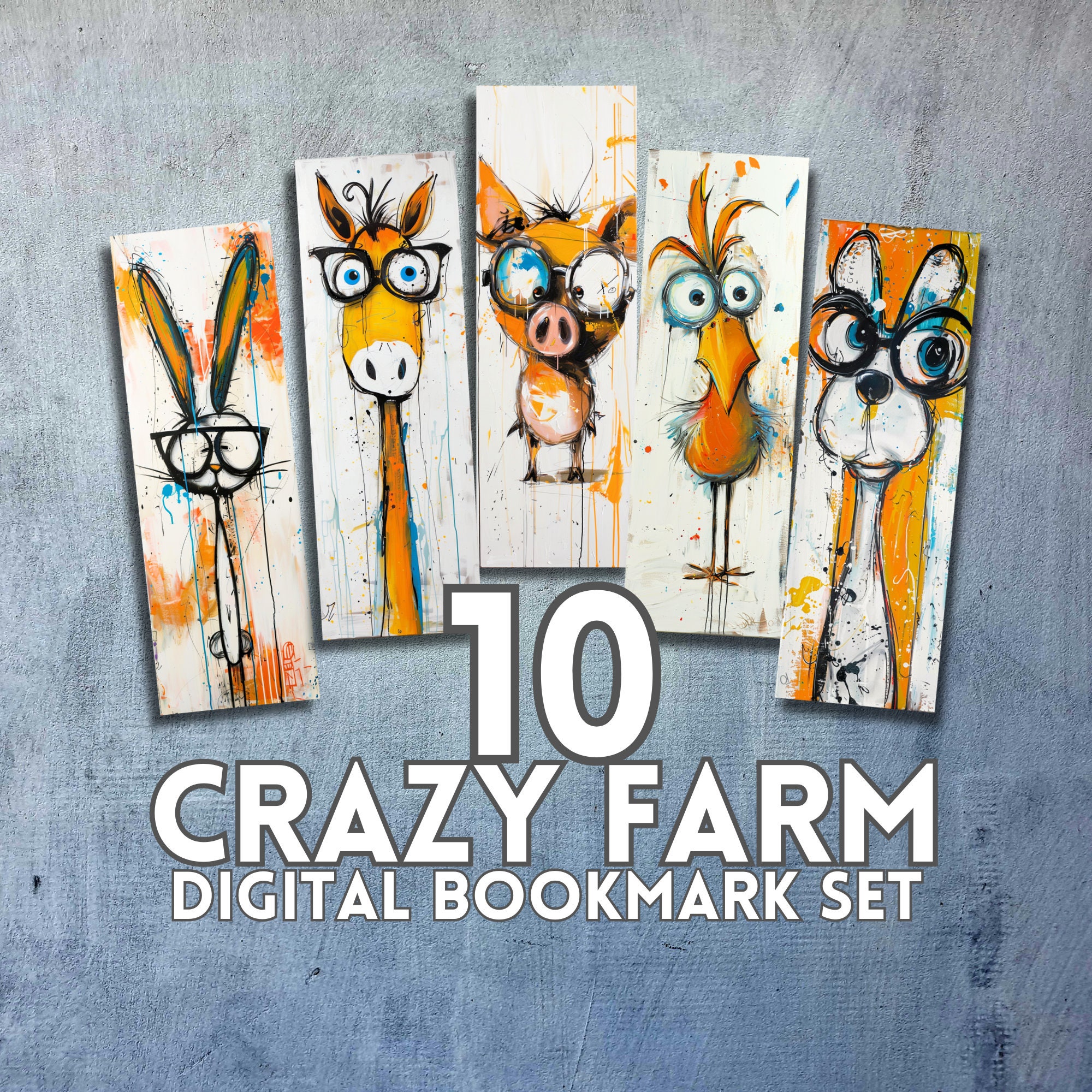 Crazy Farm Printable Bookmarks | 10 Oil Painted Farm Animals Bookmark ...