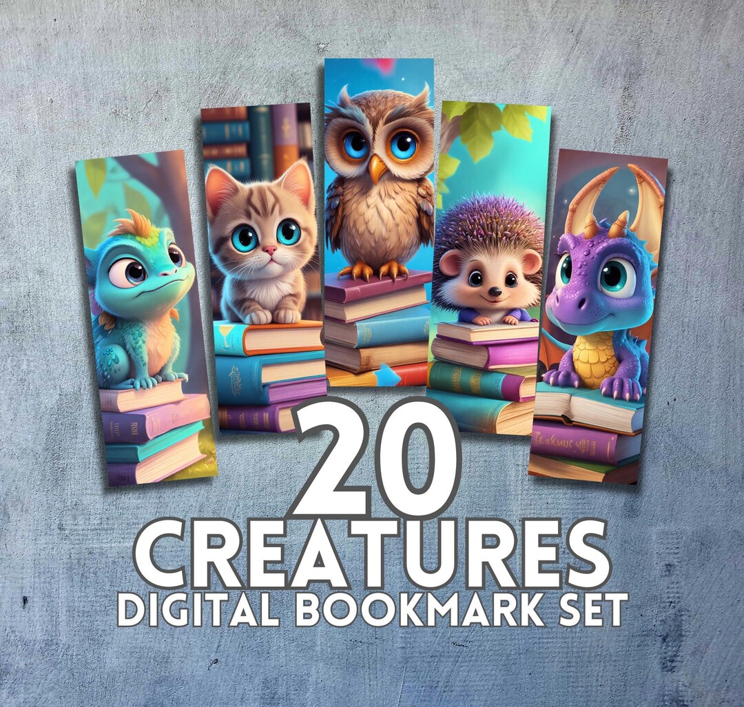 20 Creatures Printable Bookmarks | 20 Cute Cartoon Bookmark Sheets ...