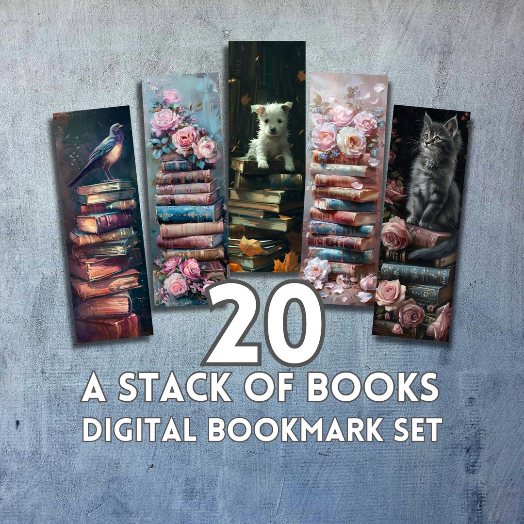 A Stack of BOOKS Printable Bookmarks 20 Great Distinct Style Bookmark ...