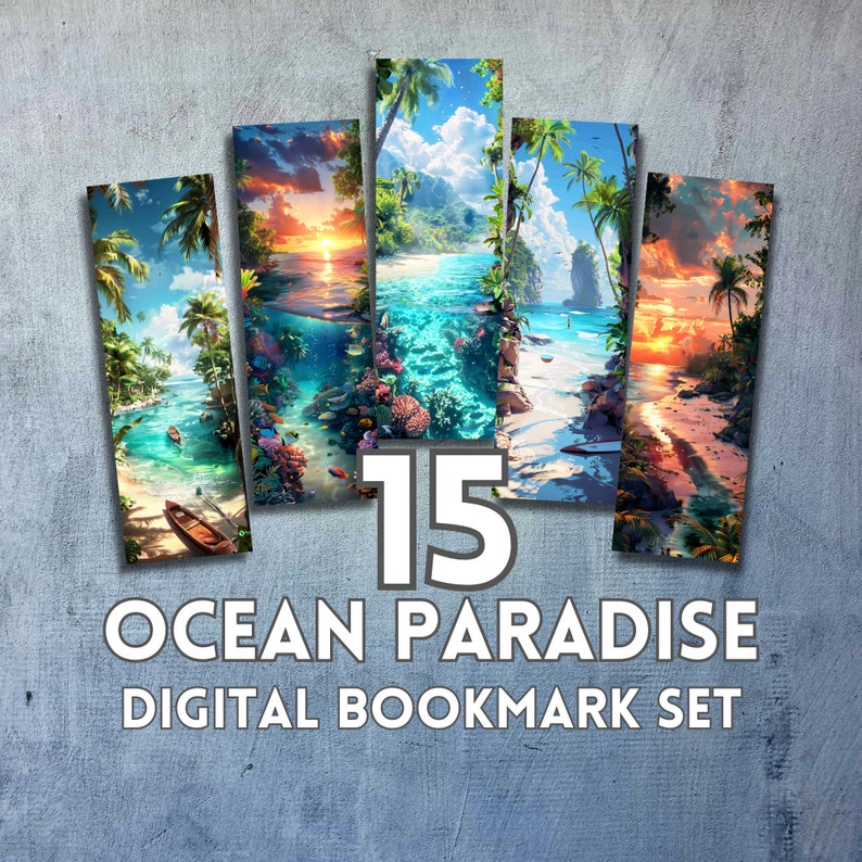 Ocean Paradise Printable Bookmarks 15 Beach Bookmark Sheets Tropical ...