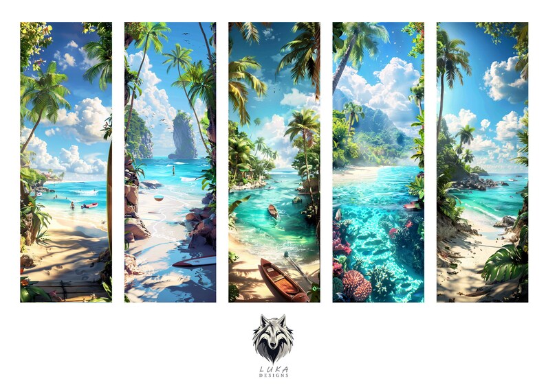 Ocean Paradise Printable Bookmarks 15 Beach Bookmark Sheets Tropical ...