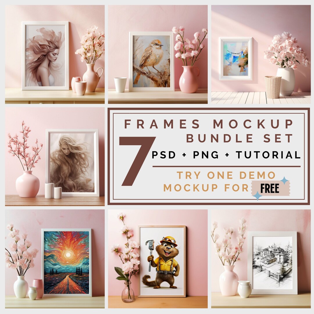 Frames Mockup Pastel Bundle, Pink Mockups, Flowers Mockup, Digital ...