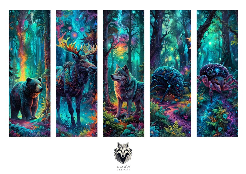 Dark Forest Animals Printable Bookmarks | 20 Critters Bookmark Sheets ...