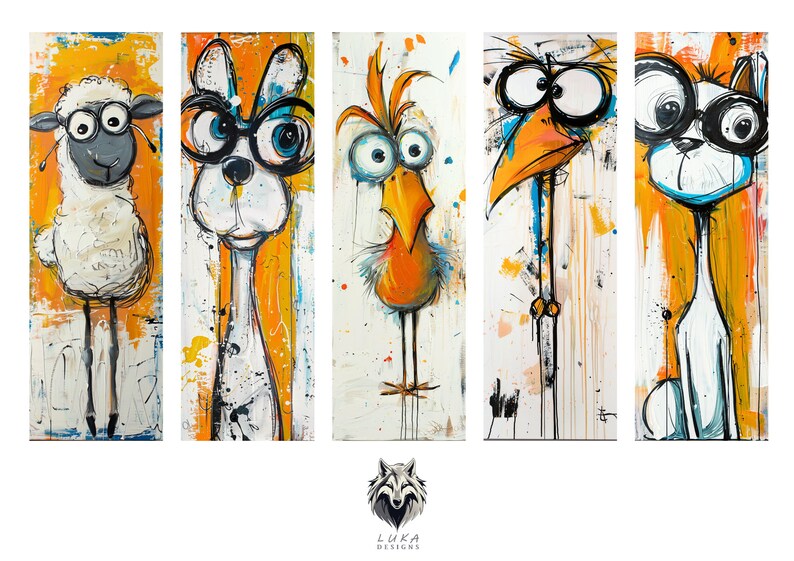 Crazy Farm Printable Bookmarks | 10 Oil Painted Farm Animals Bookmark ...