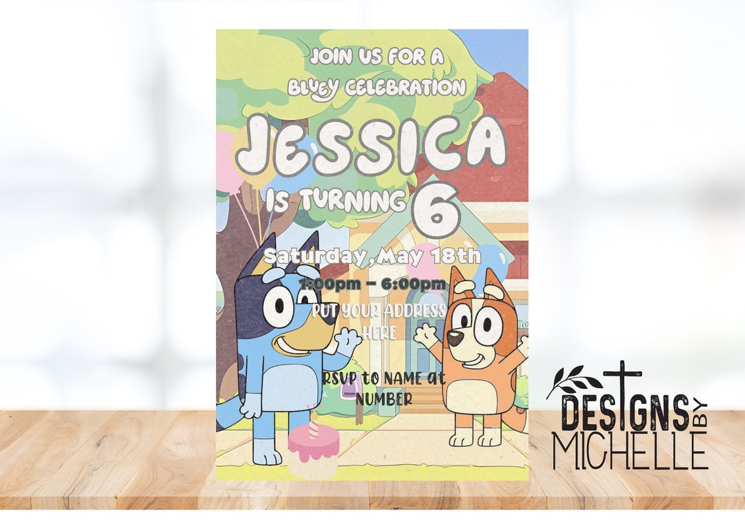 Bluey Party Invitations- Digital Canva - Etsy