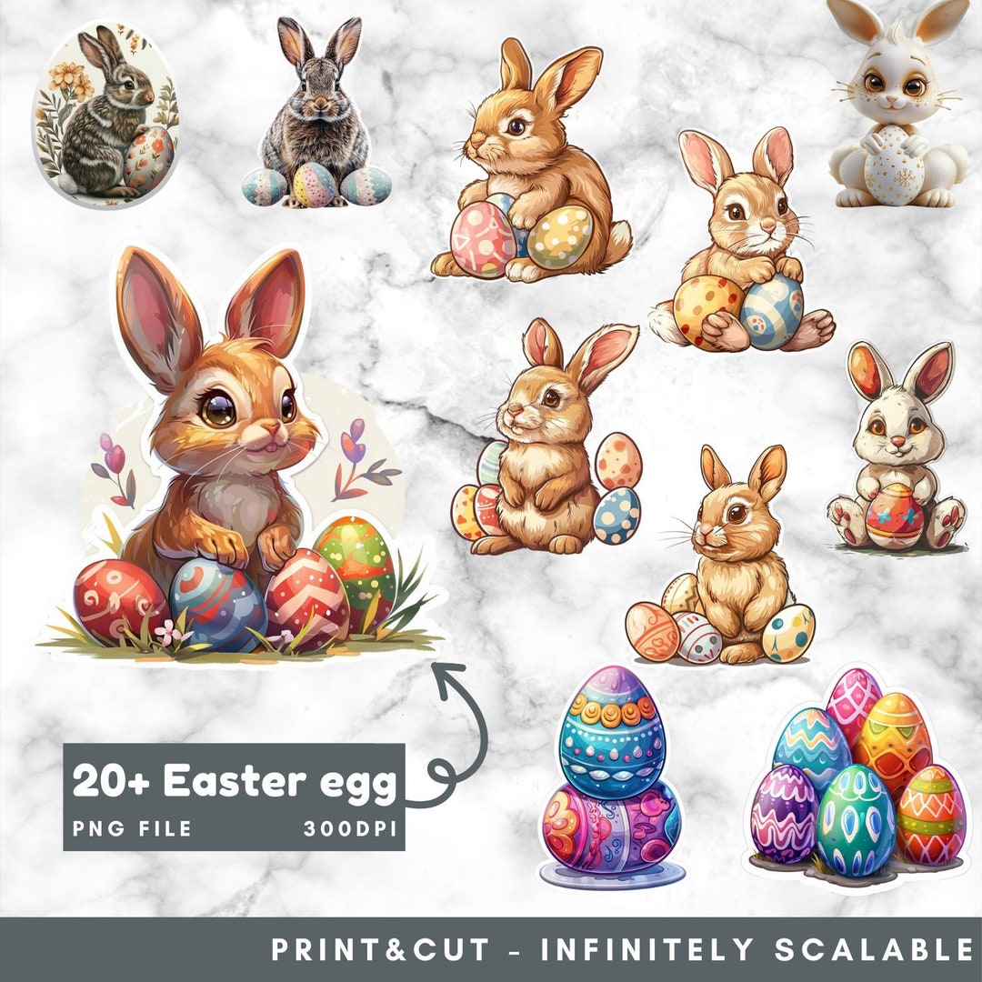 Easter Bunny Bundle: Digital Prints, Sticker & Clipart Bundles, Egg ...