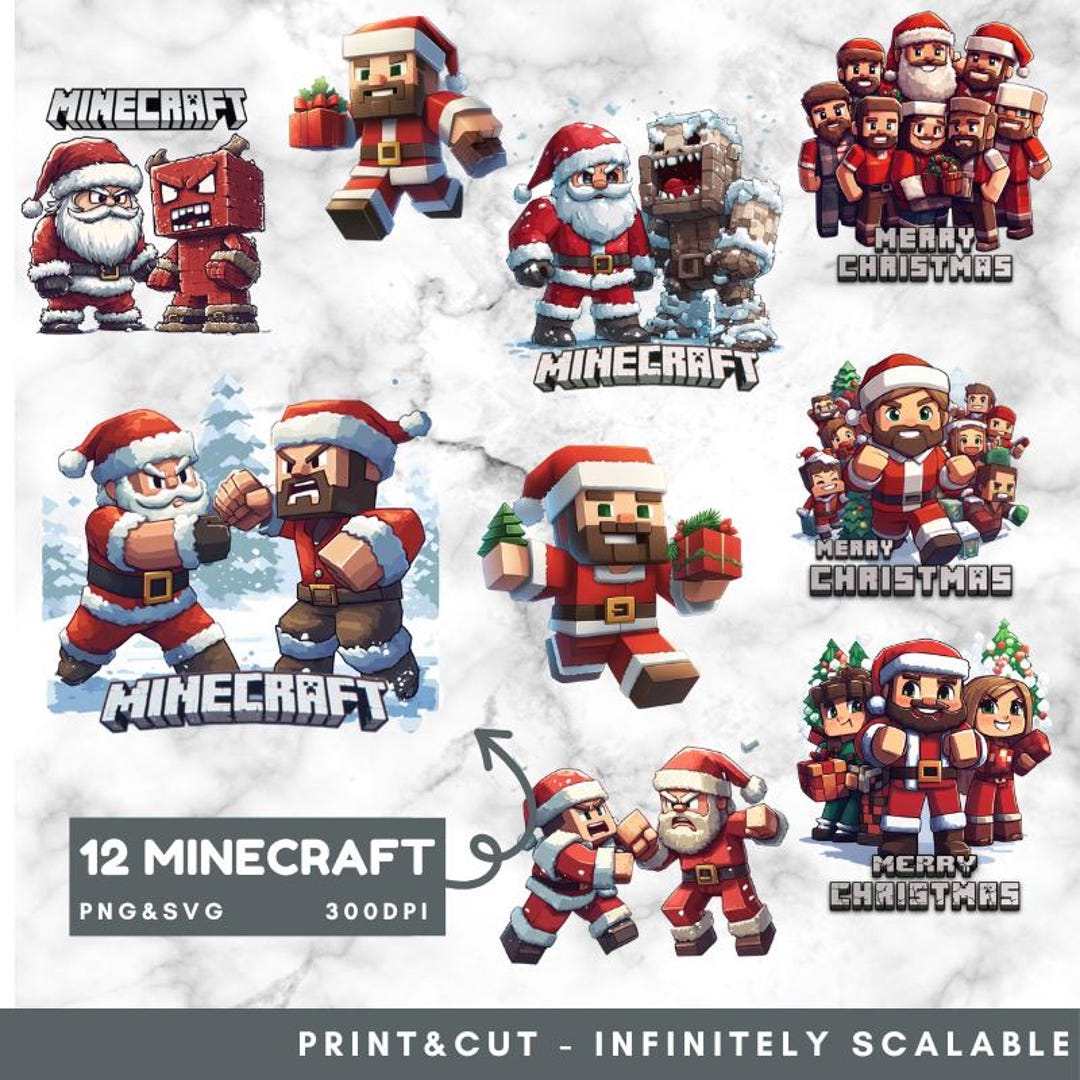 Printable Minecraft Christmas Clipart Sticker Design , Digital SVG and ...