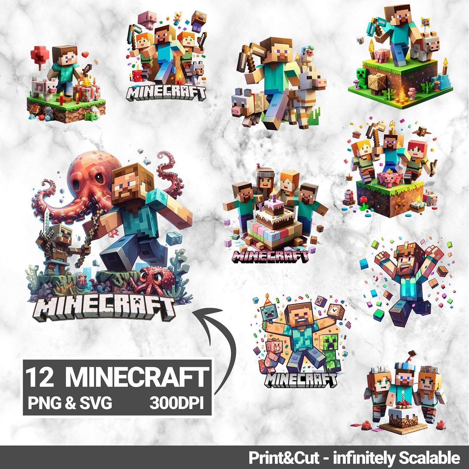Printable Minecraft Sticker Design , Digital SVG and PNG , Kids' Gaming ...