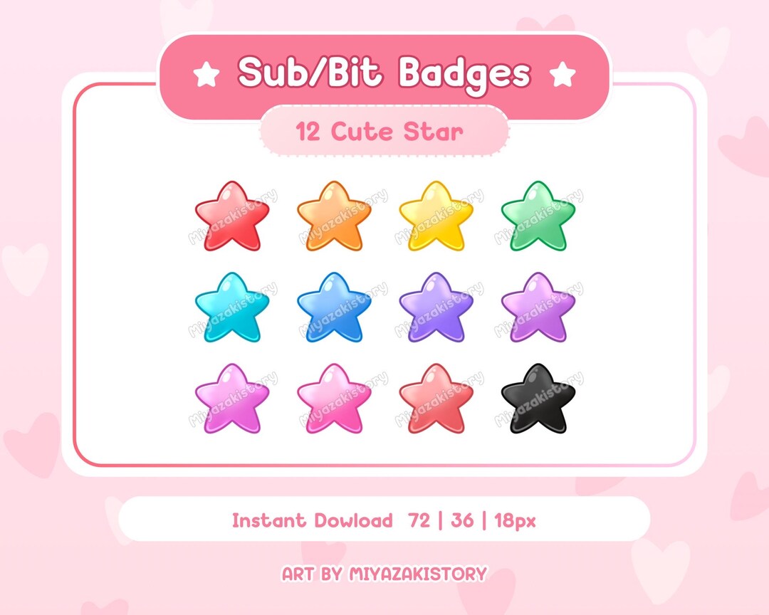 12 Cute Star Sub Badges | Bit Badges | Kawaii Badges | Twitch Badges ...
