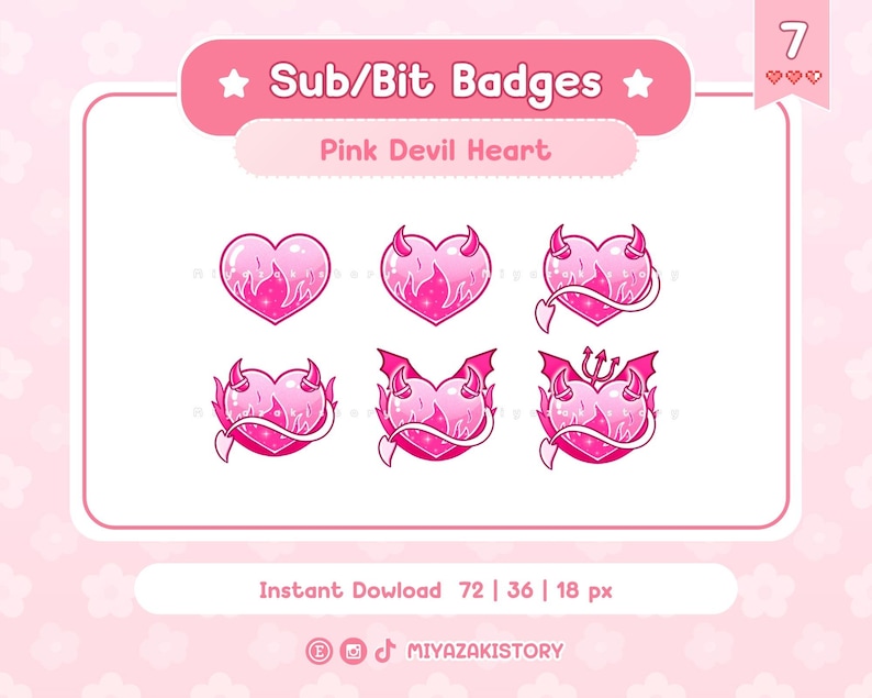Pink Devil Heart Sub Badges | Devil Badges | Gothic Twitch | Devil ...