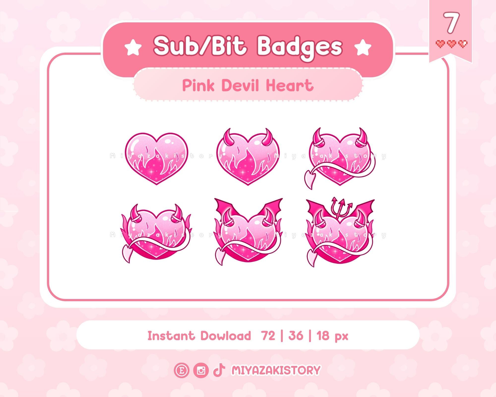 Pink Devil Heart Sub Badges | Devil Badges | Gothic Twitch | Devil ...