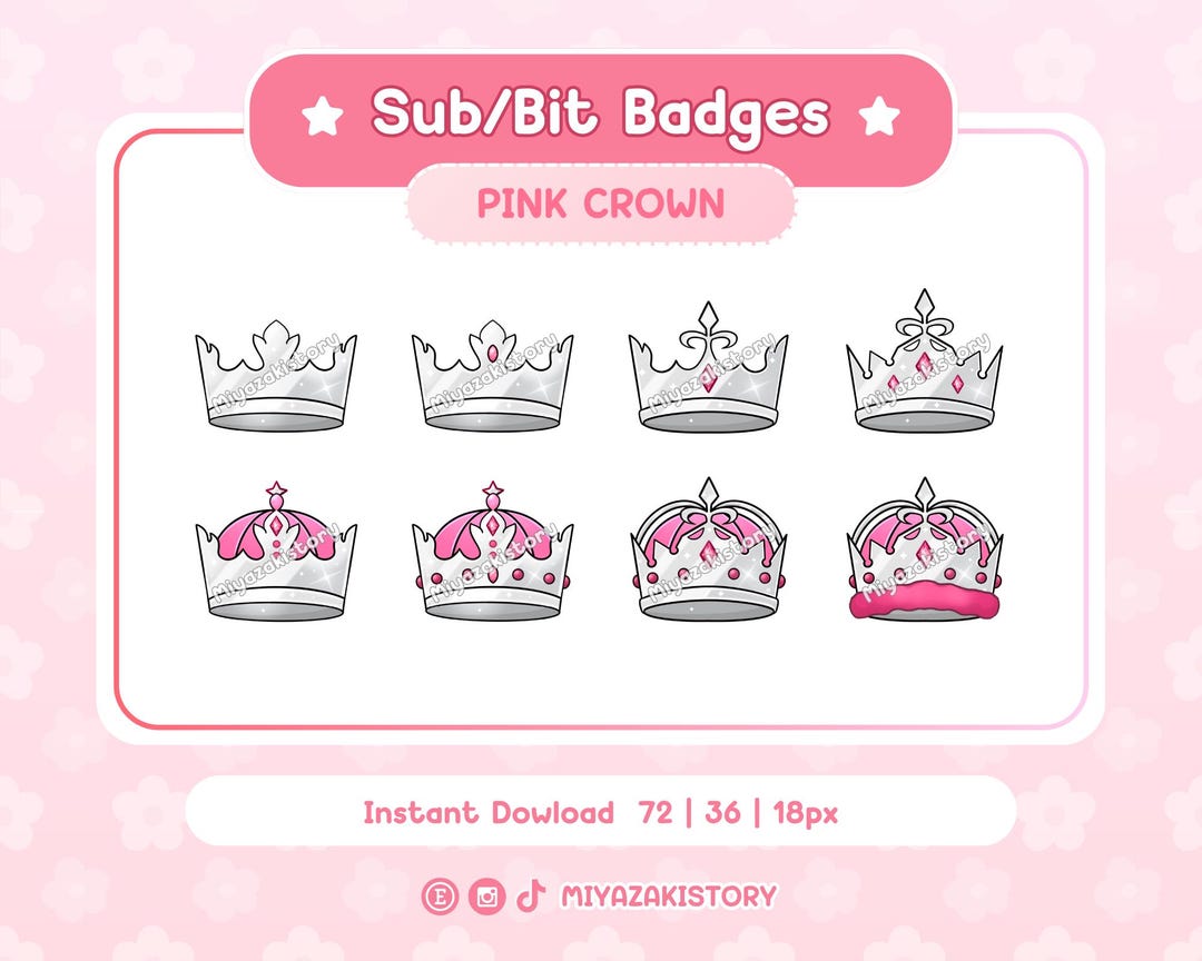Pink Crown Sub Badges | Cute Badges | Loyalty Badges | Twitch Badges ...