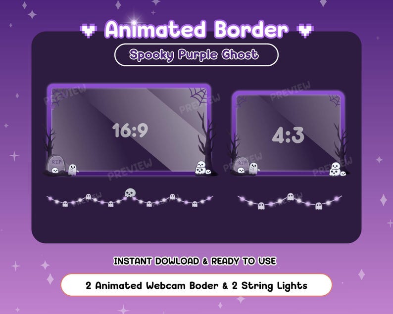 Spooky Ghost Animated Webcam Border Stream Overlay Ghost String Lights ...