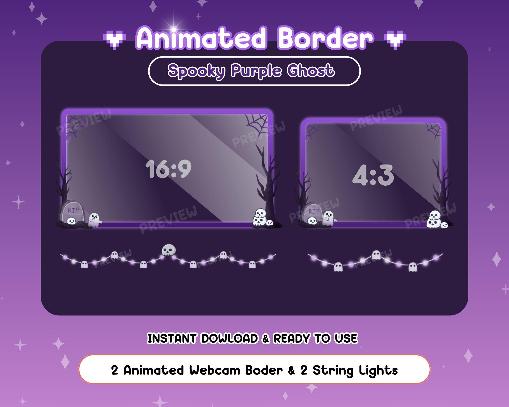 Spooky Ghost Animated Webcam Border Stream Overlay Ghost String Lights ...