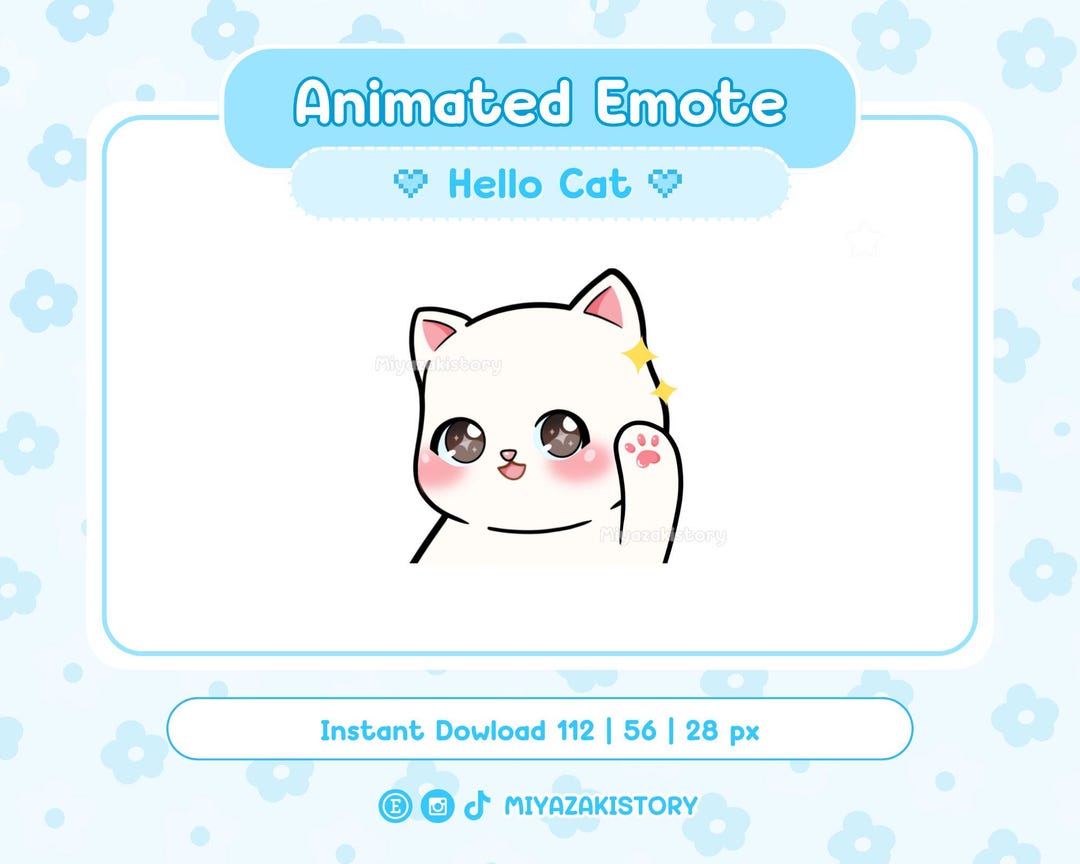 Animated White Cat Hello Emote | Cute Emote | Chibi Emote | Ready to ...
