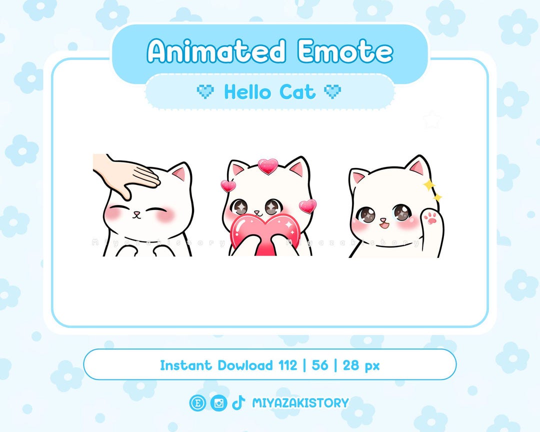 3 Pack Animated White Cat Hello Emote | Cute Emote | Chibi Emote ...