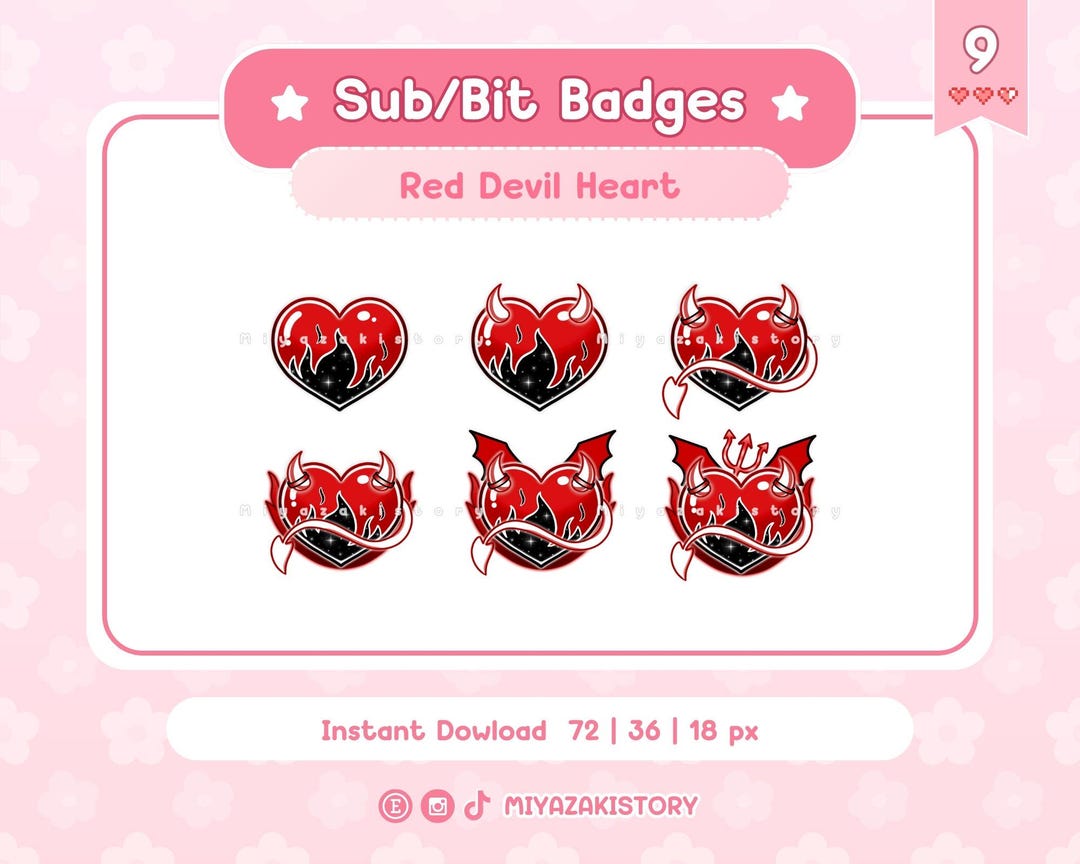 Red Devil Heart Wings Sub Badges: Halloween Badges, Gothic Badge Twitch ...