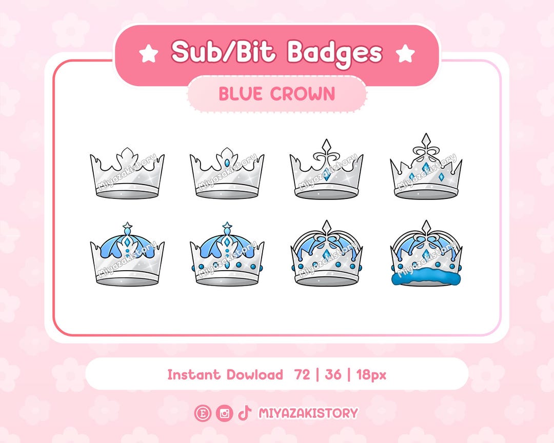 Light Blue Crown Sub Badges: Twitch, Discord, Youtube (digital Download ...