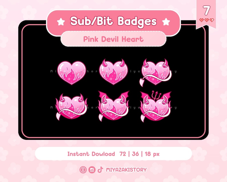 Pink Devil Heart Sub Badges | Devil Badges | Gothic Twitch | Devil ...