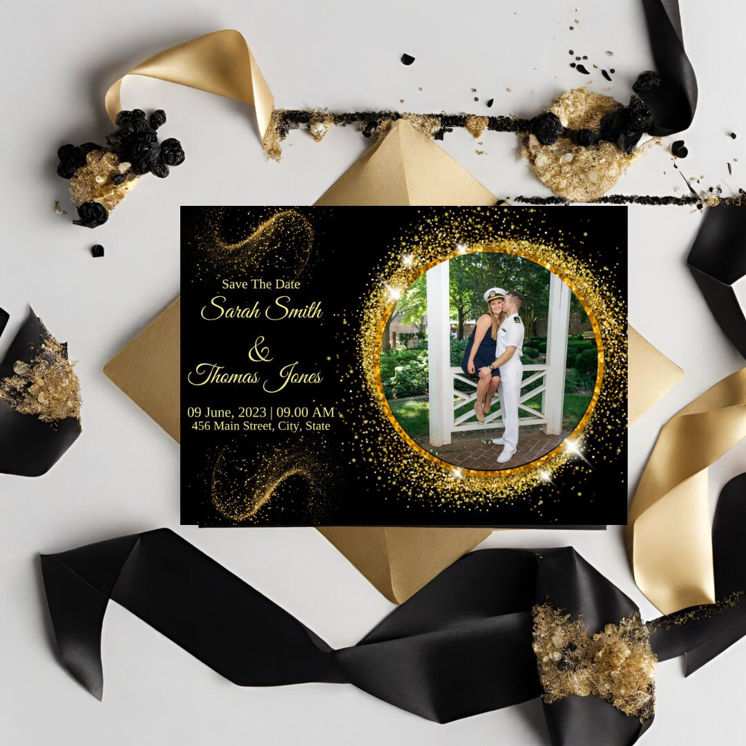 Black and Gold Editable Invitation for a Save the Date - Etsy