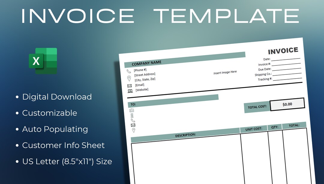 Auto Populating Invoice Personal Use Small Business Customizable ...