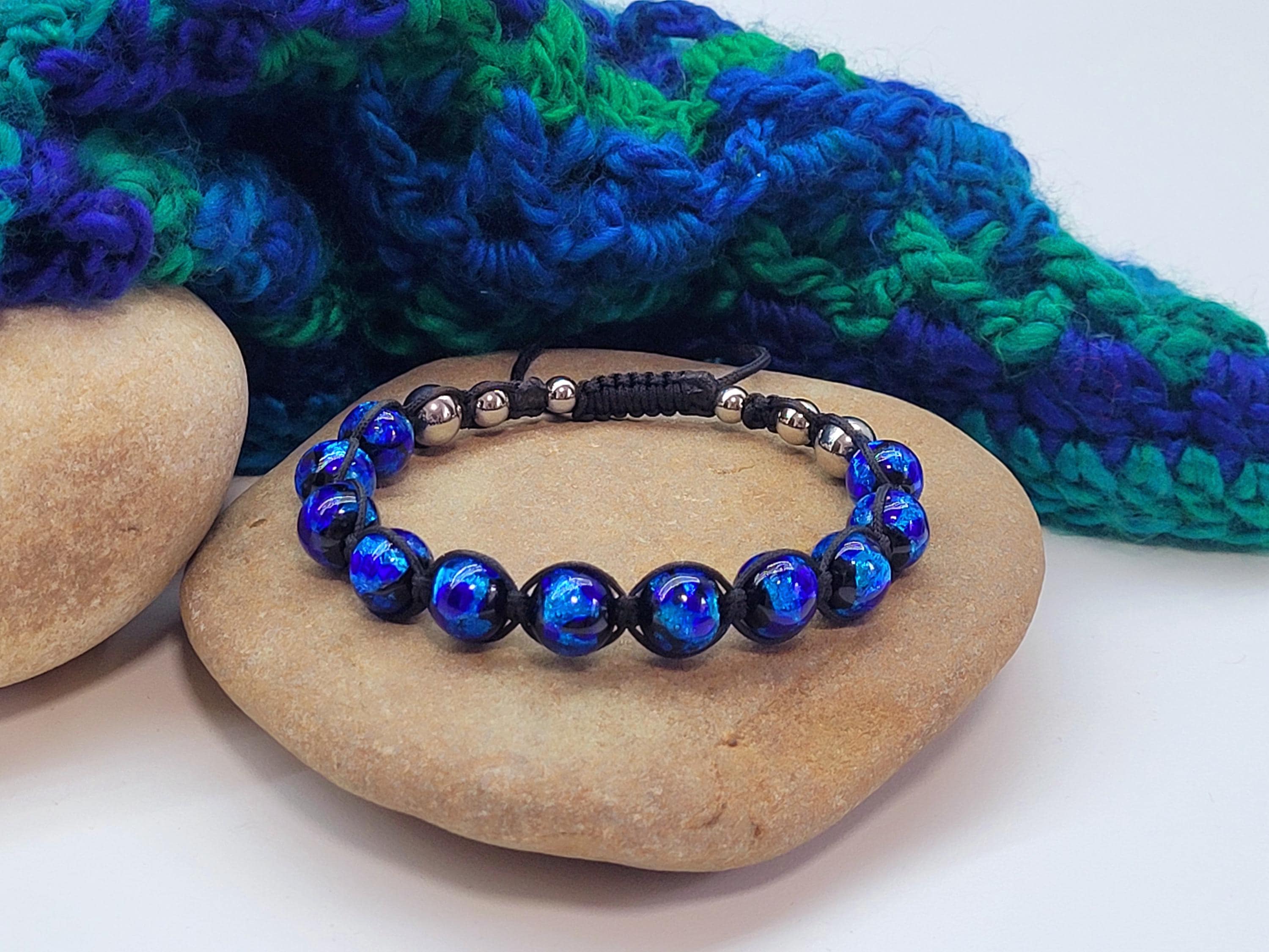 Cobalt & Cerulean Blue Glow-in-the-dark Adjustable Bracelet: Lampwork ...