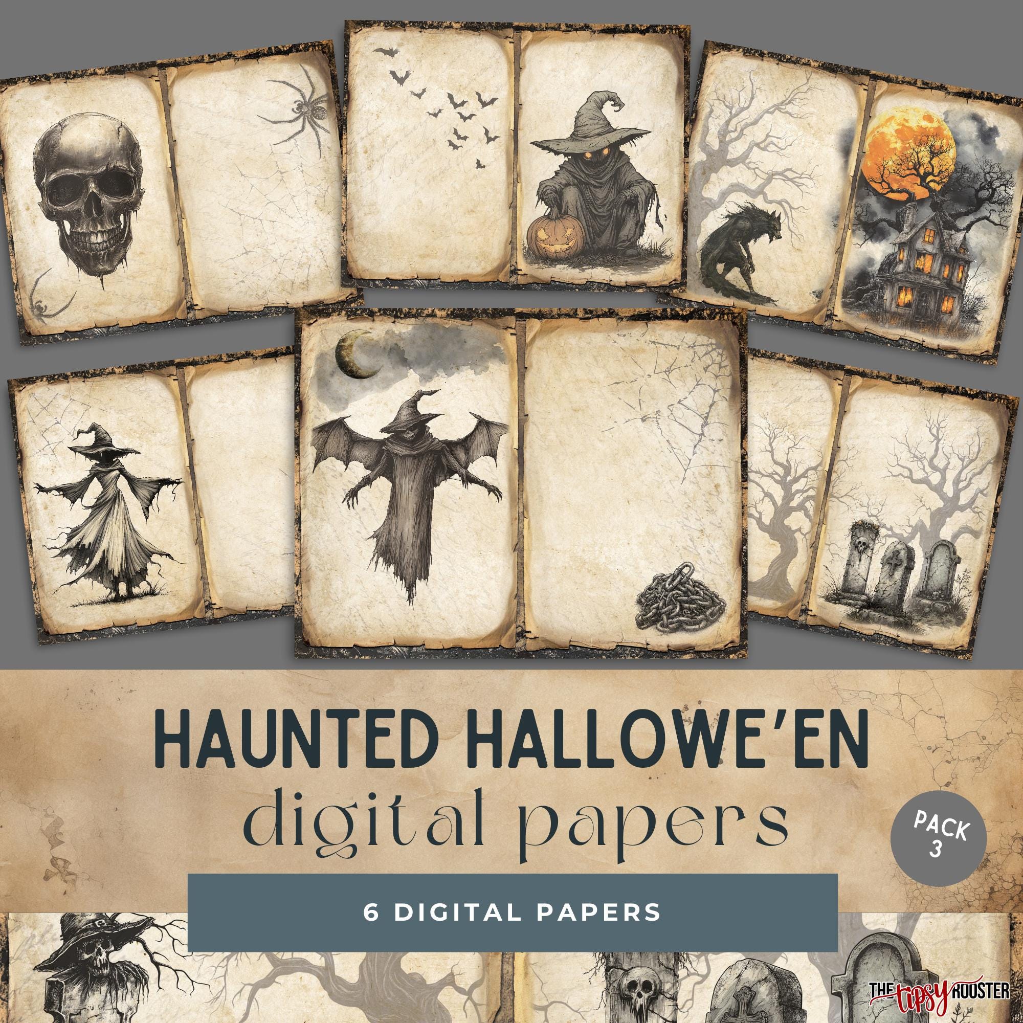 Halloween Junk Journal Kit, Spooky Season, Gothic Ephemera, Witchy ...