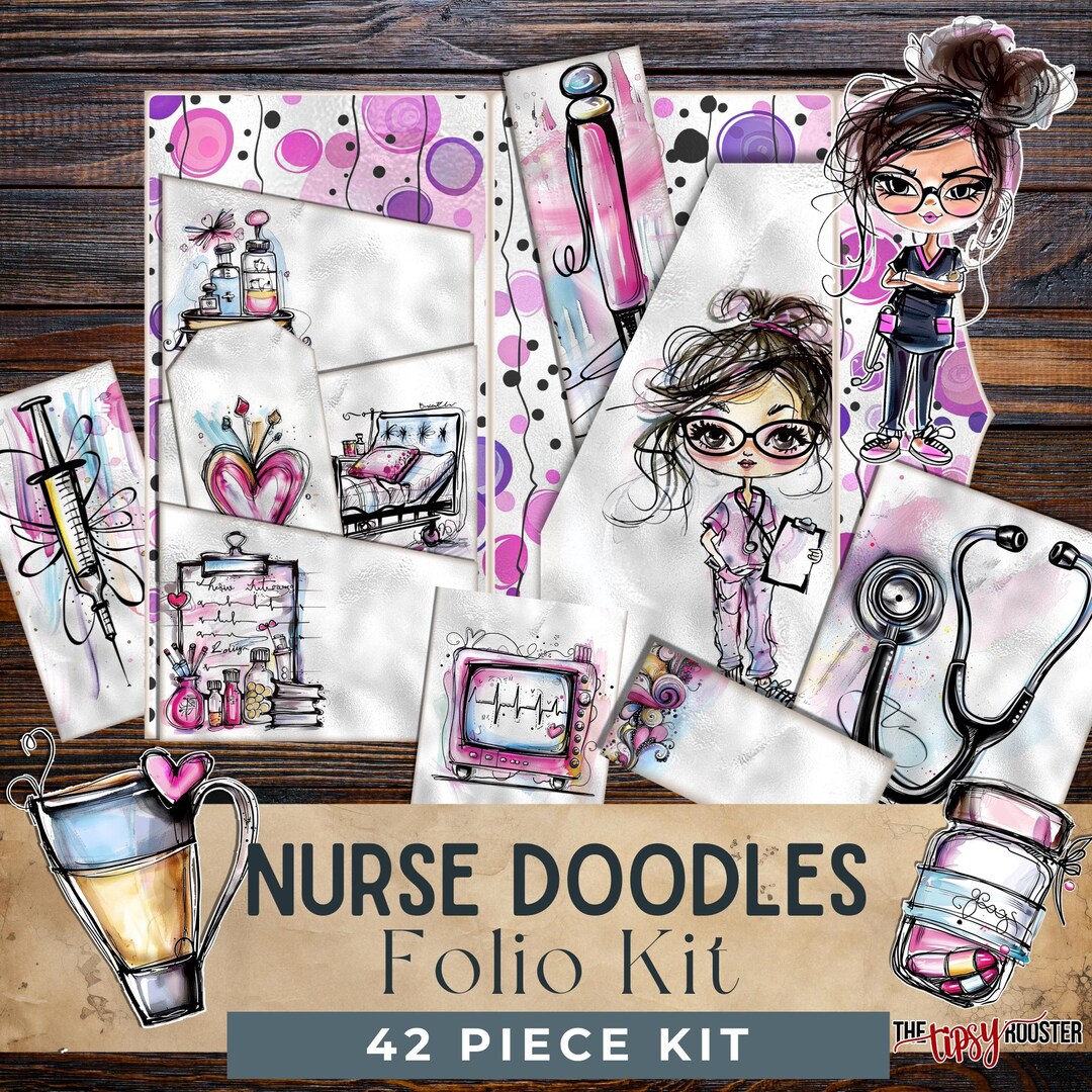 Cute Nurse Junk Journal, Folio Kit, RN Gift for Her, Doodle Ephemera, Printable Digital Papers ...