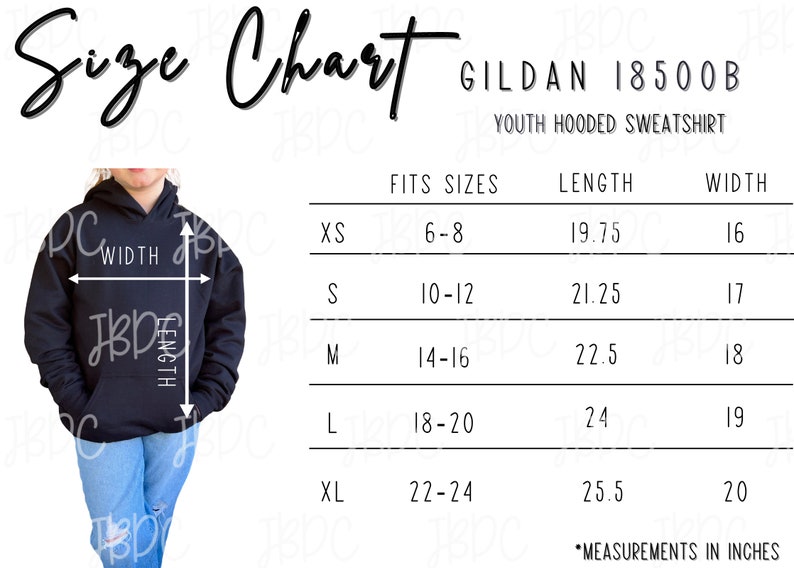 Gildan 18500b Size and Color Chart, G185B Youth Hooded Sweatshirt Color ...