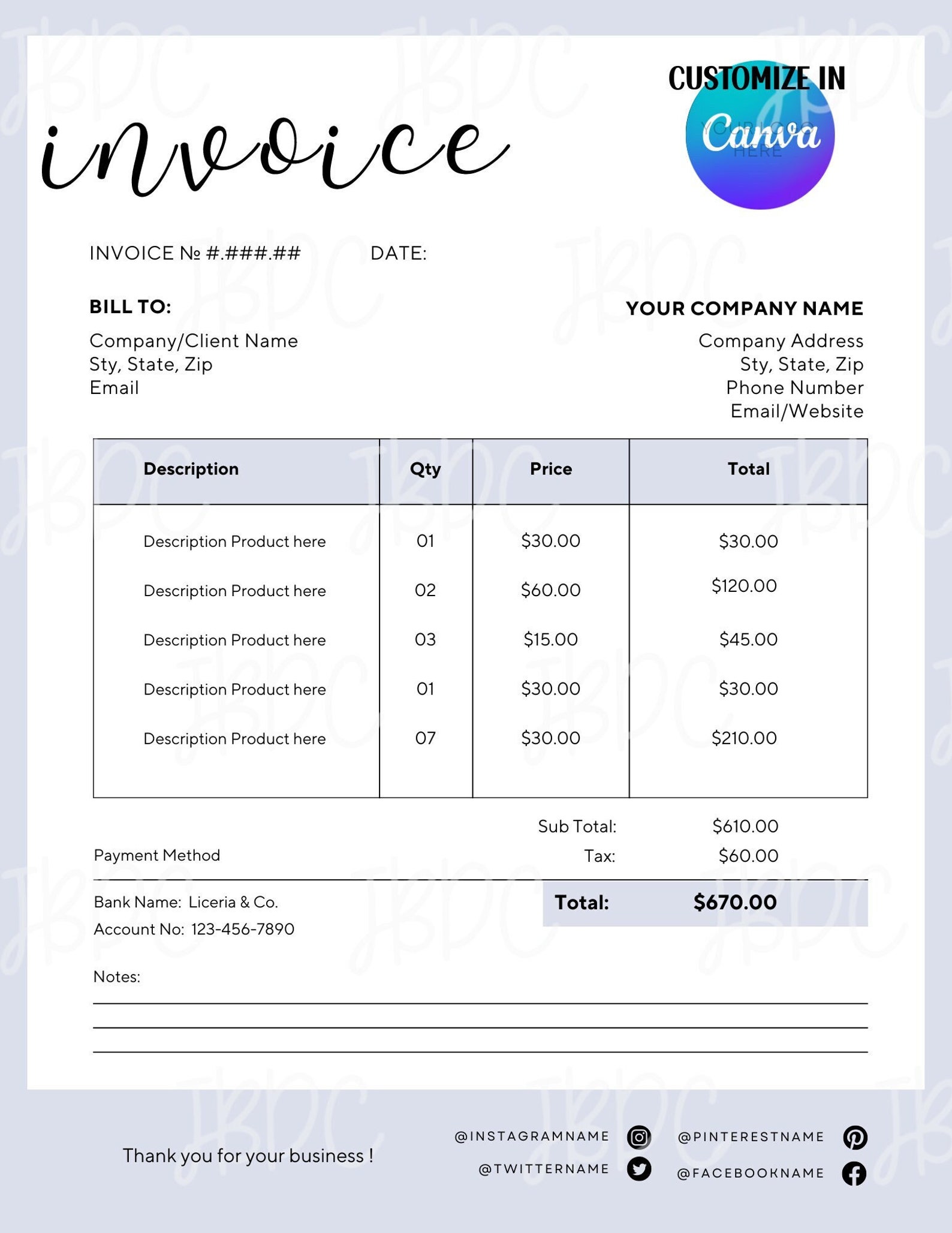 Invoice Template, Custom Template, Shirt Order Form, Bakery Order Form ...