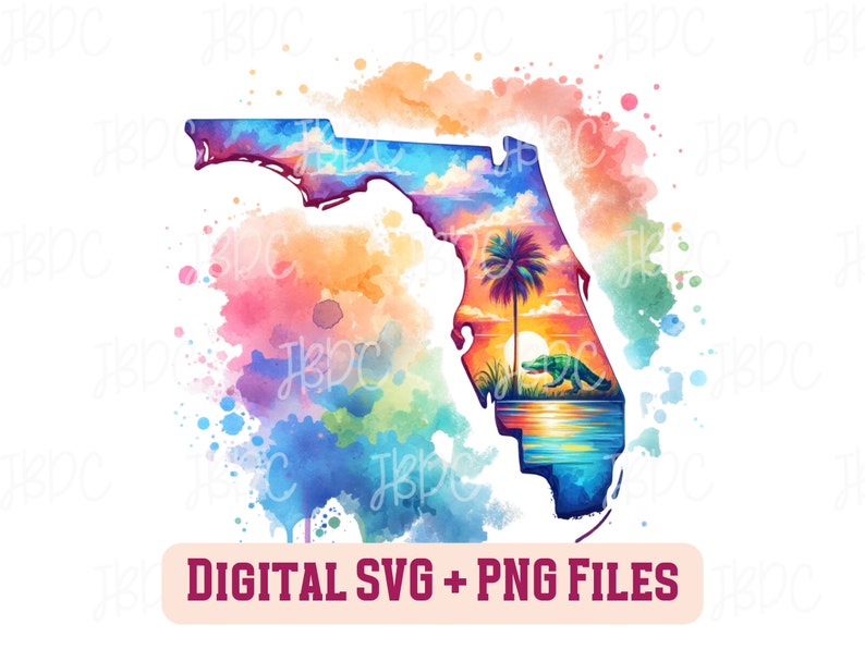 Florida PNG Watercolor Art Dorm Room Essentials Florida State Map ...