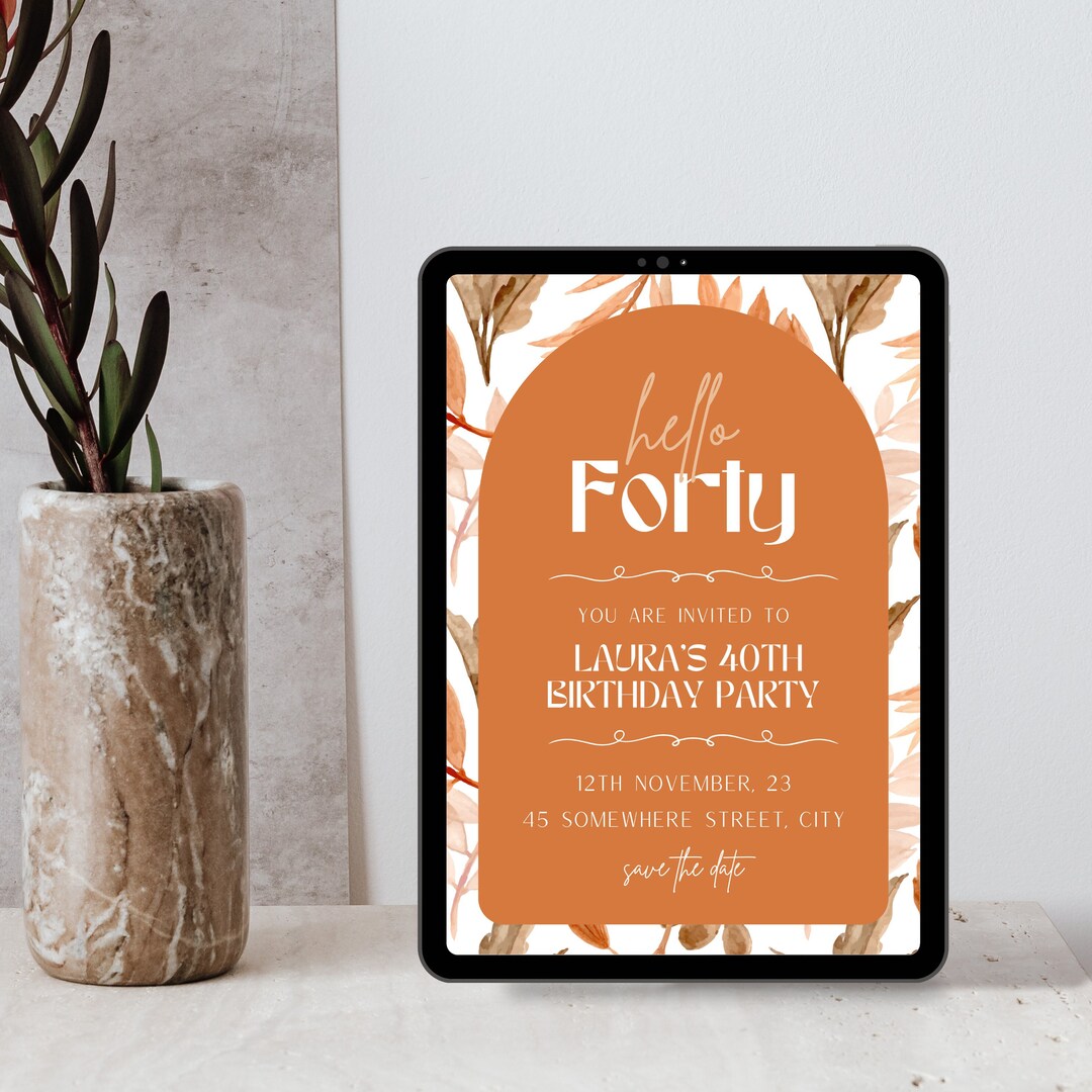 Digital 40th Birthday Party Invitation Orange Rustic And Etsy Digital 40th Birthday Party Invitation Orange Rustic And Etsy