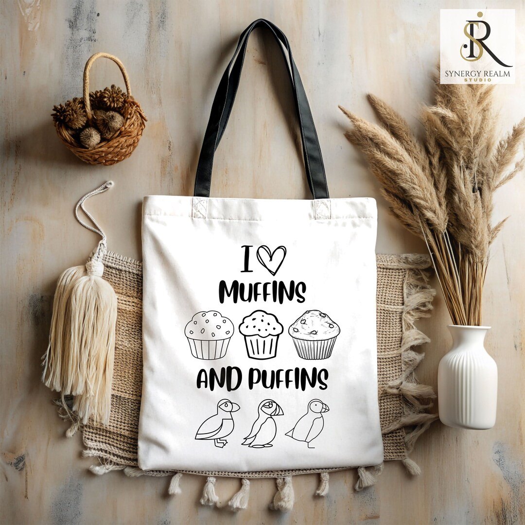 Love Muffins and Puffins Tote Bag, Tote Bag Gifts, Animal Lover Gift ...