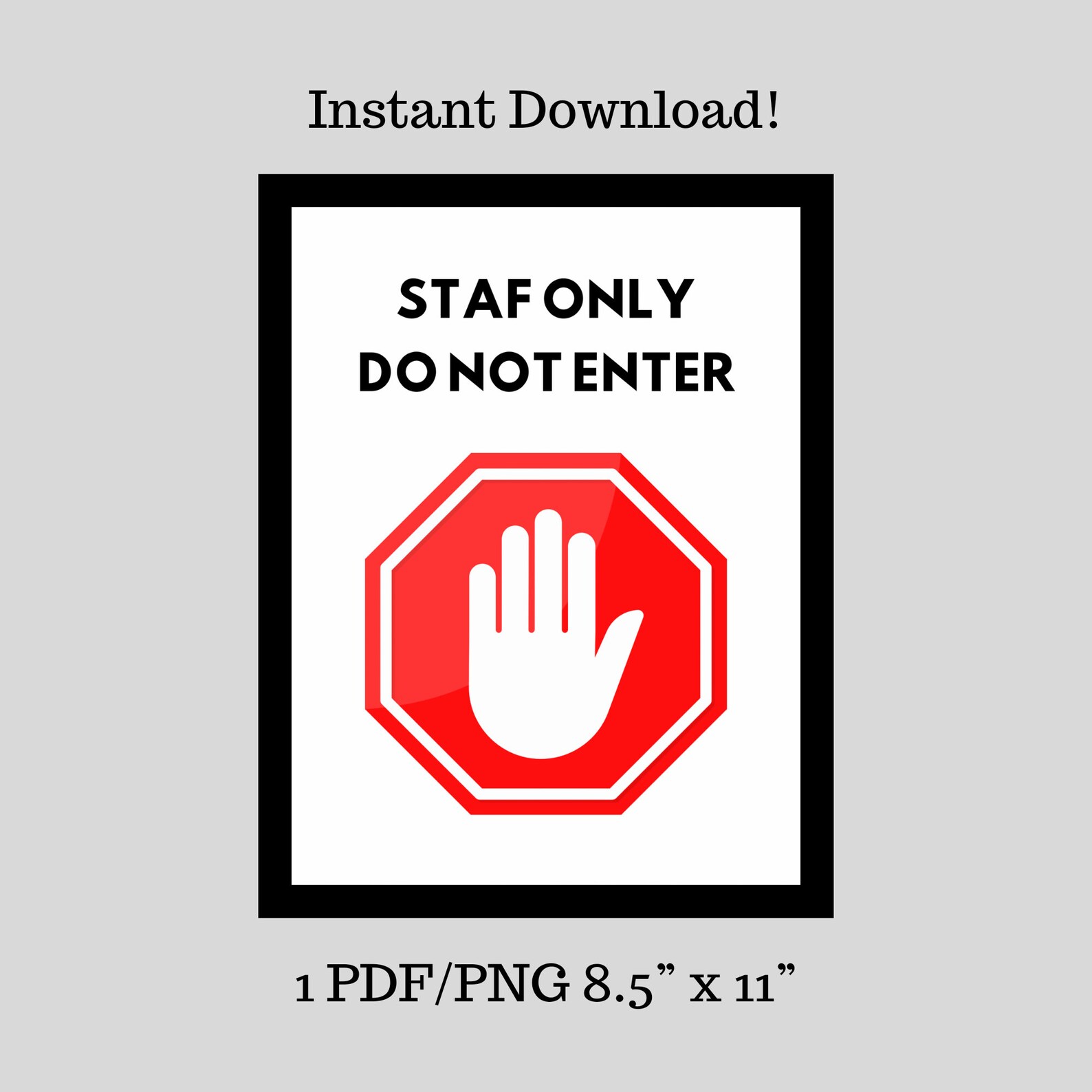Printable Staff Only Sign, Do Not Enter Sign Letter Size, Instant ...